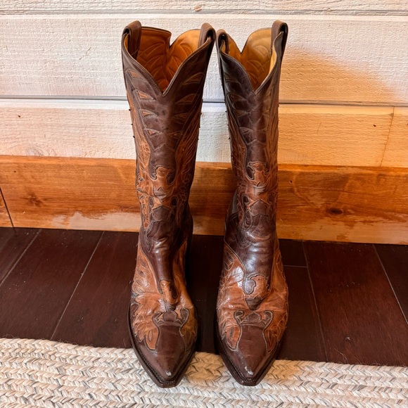 J.B. Dillon | Shoes | Jb Dillon Western Cowboy Boots Pointed Toe Stacked Heel Brown Leather ...